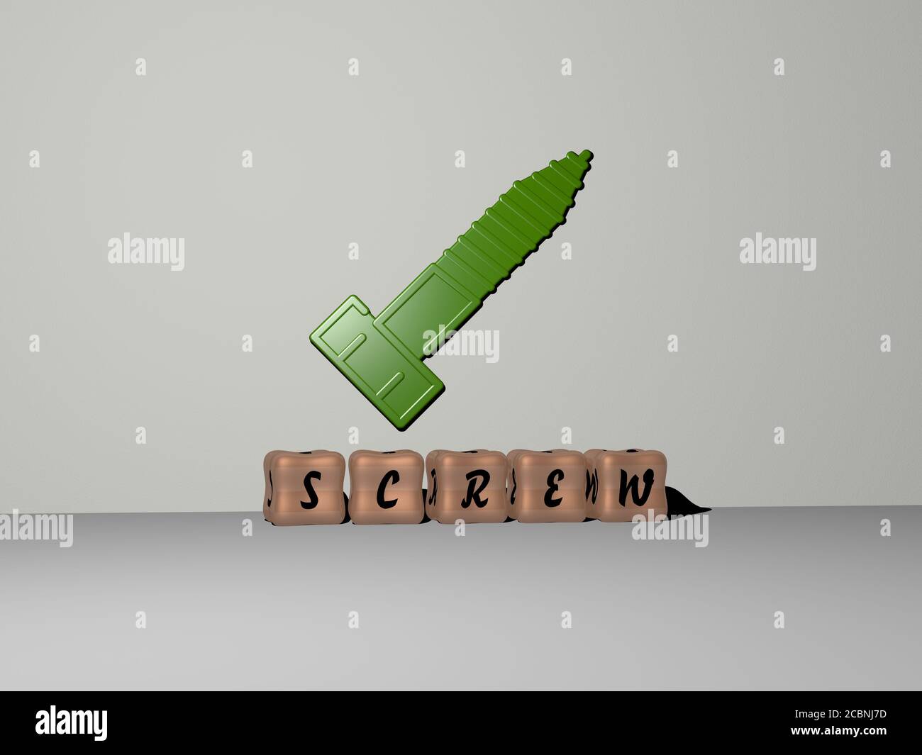 SCREW 3D icon on the wall and cubic letters on the floor, 3D ...