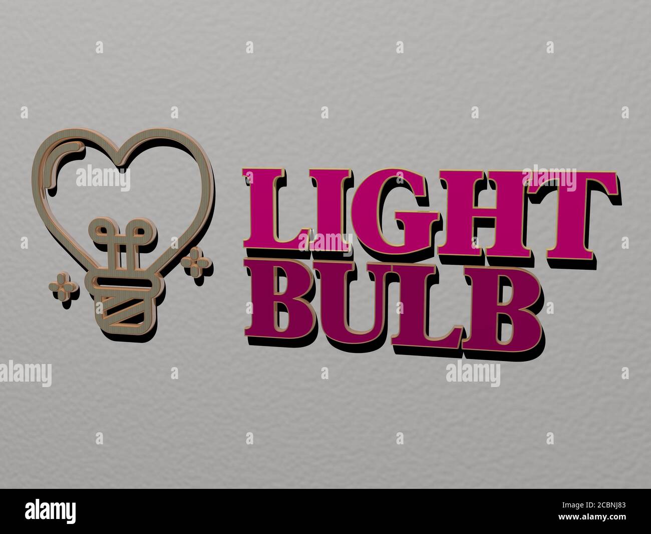 light bulb icon and text on the wall, 3D illustration for background ...