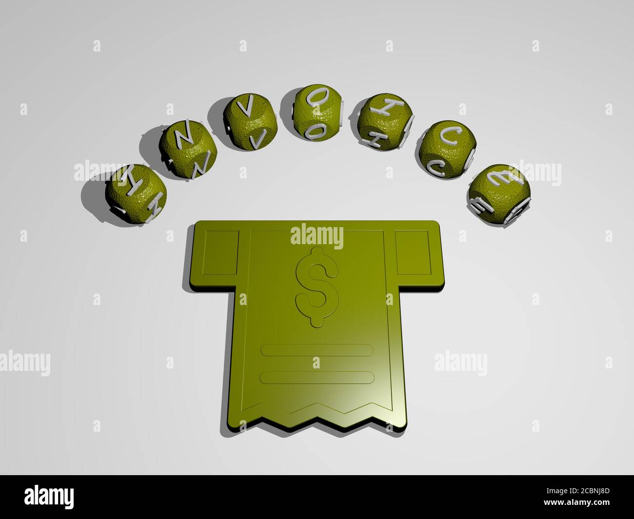 invoice icon surrounded by the text of individual letters, 3D ...