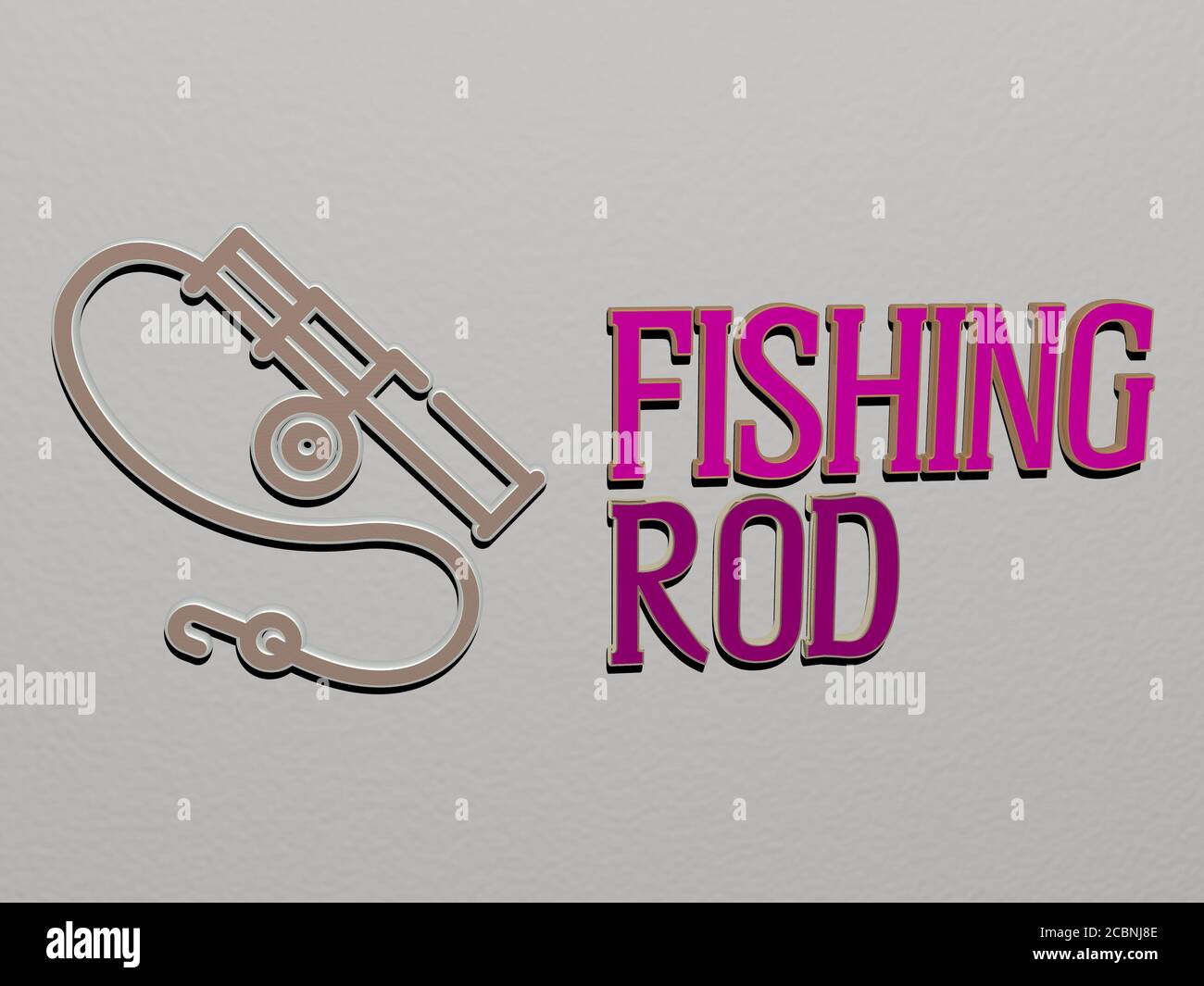 fishing rod icon and text on the wall, 3D illustration for boat and ...