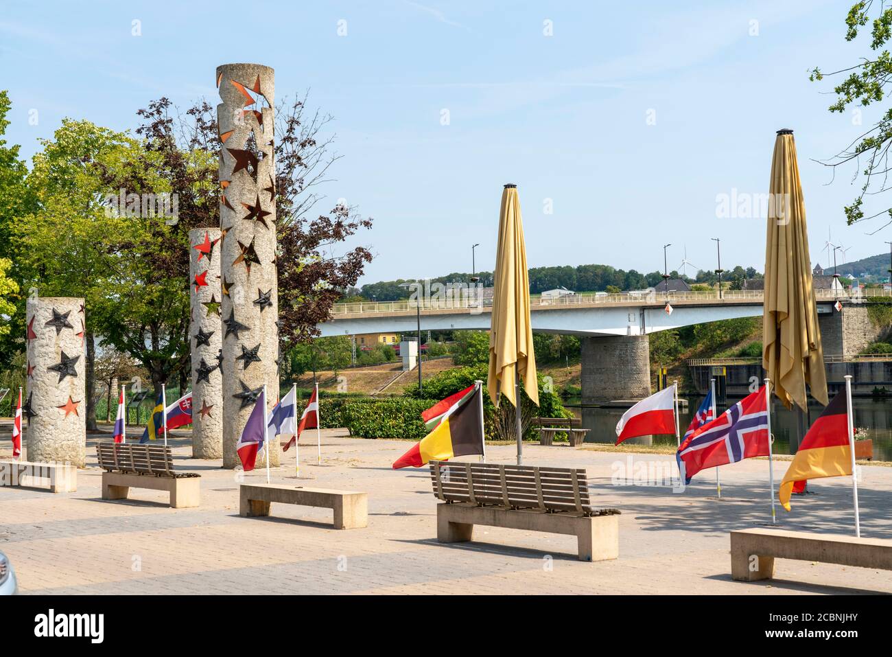 The town of Schengen, on the Moselle, in the Grand Duchy of Luxembourg ...