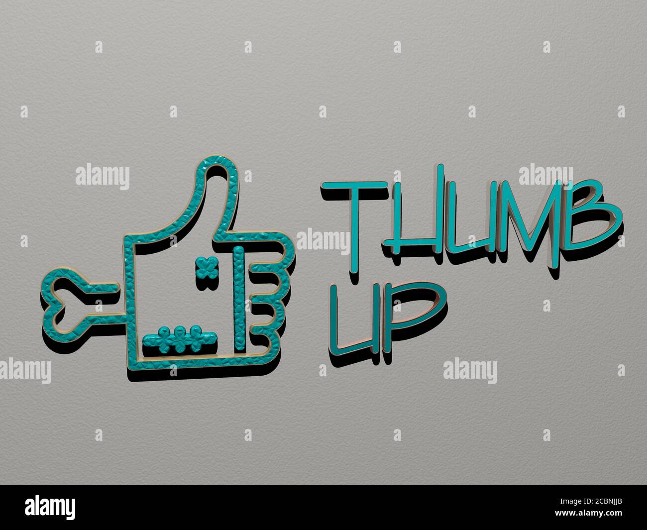 THUMB UP icon and text on the wall, 3D illustration for background and ...