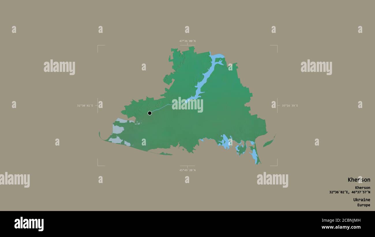 Area of Kherson, region of Ukraine, isolated on a solid background in a ...