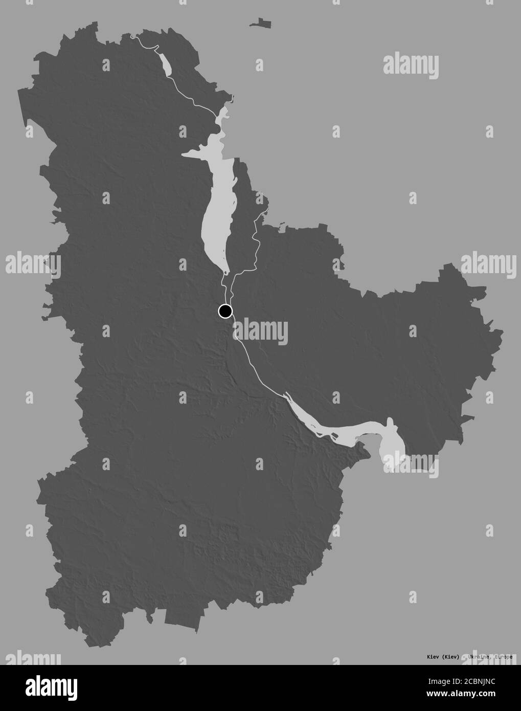 Shape of Kiev, region of Ukraine, with its capital isolated on a solid ...