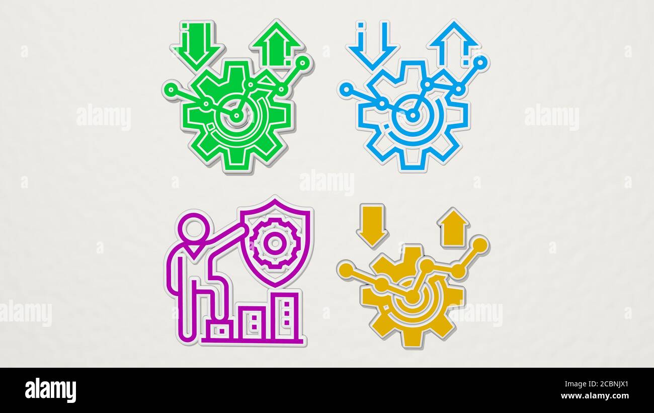 RISKS colorful set of icons, 3D illustration for business and concept ...