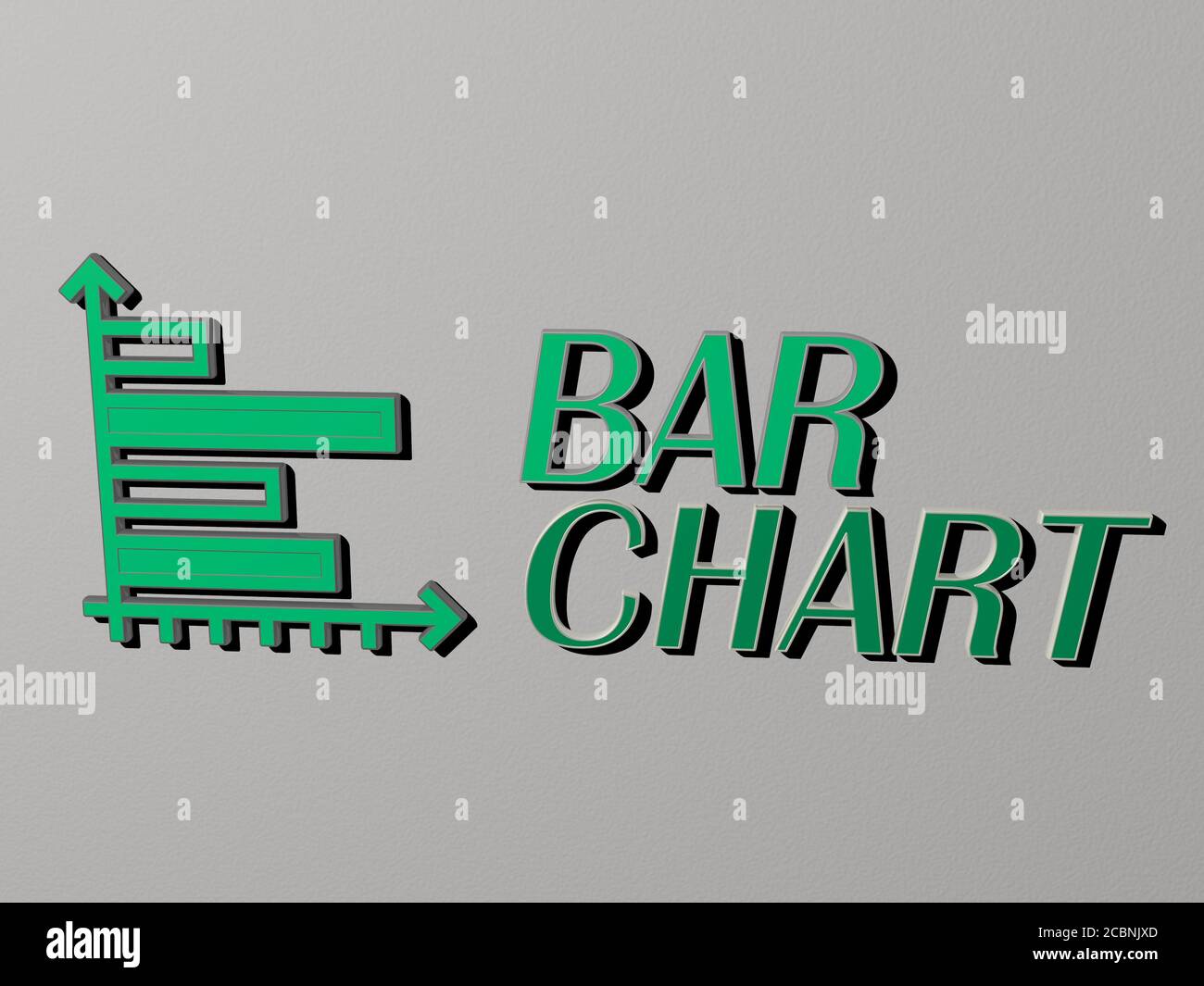 bar chart icon and text on the wall, 3D illustration for background and ...