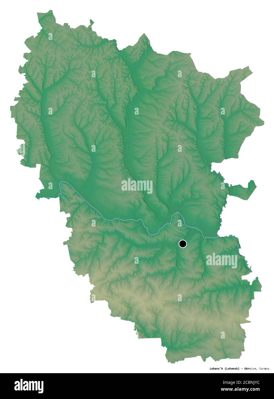 Shape of Luhans'k, region of Ukraine, with its capital isolated on ...