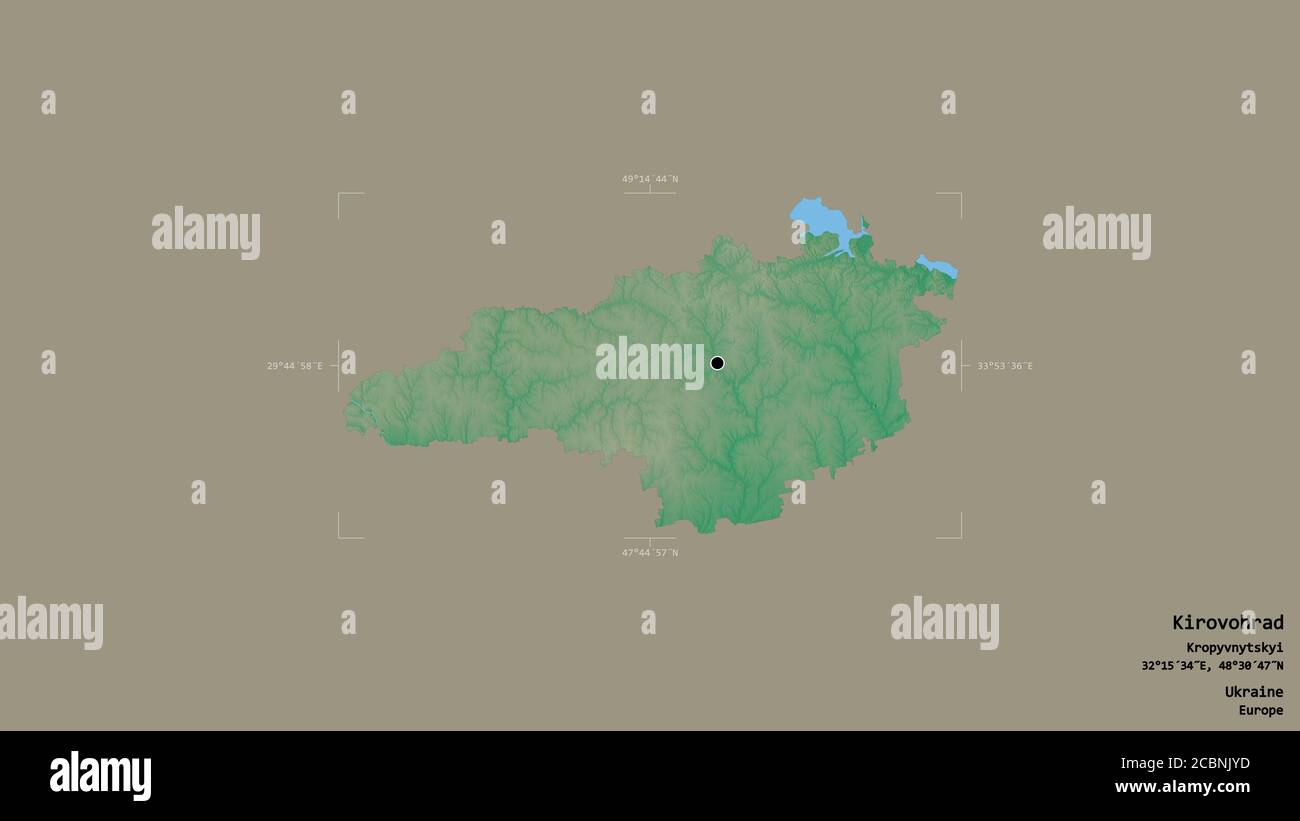 Area of Kirovohrad, region of Ukraine, isolated on a solid background ...