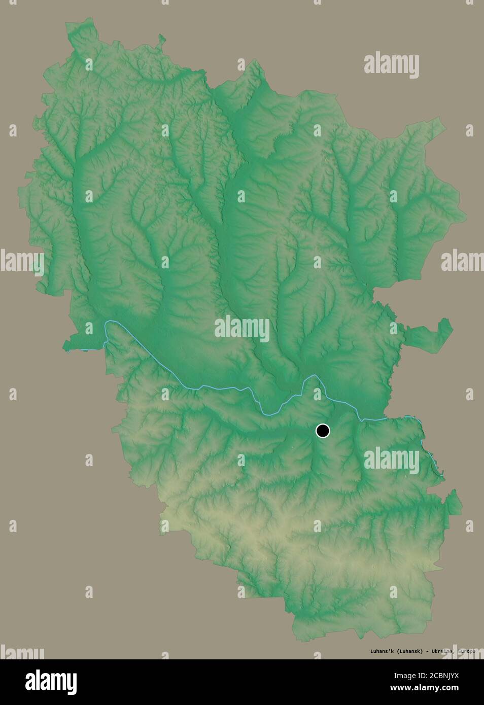 Shape of Luhans'k, region of Ukraine, with its capital isolated on a ...