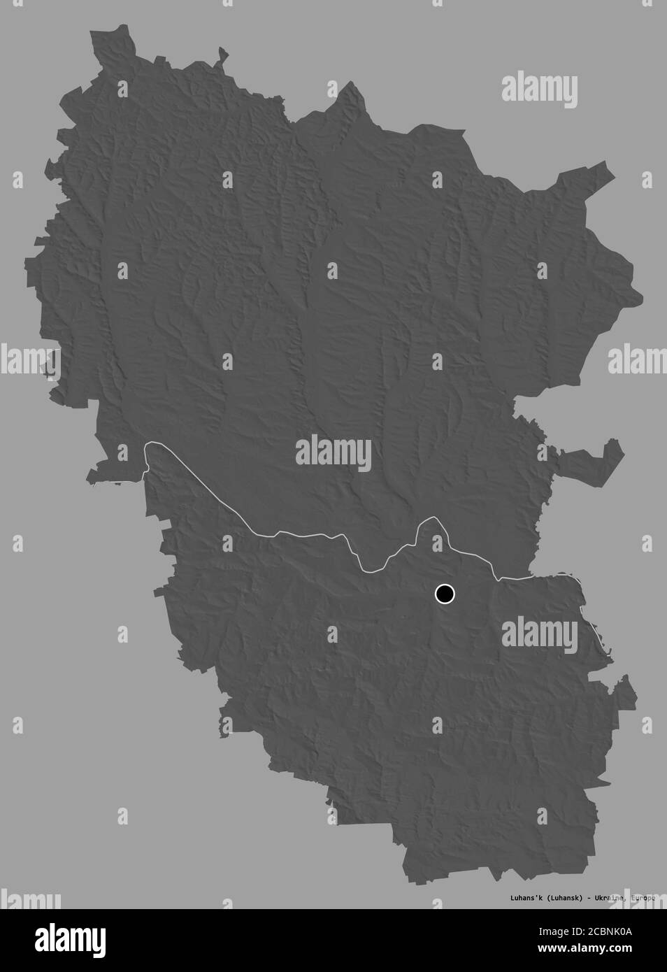 Shape of Luhans'k, region of Ukraine, with its capital isolated on a ...