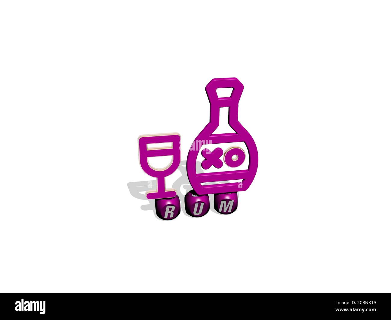RUM cubic letters with 3D icon on the top, 3D illustration for alcohol ...