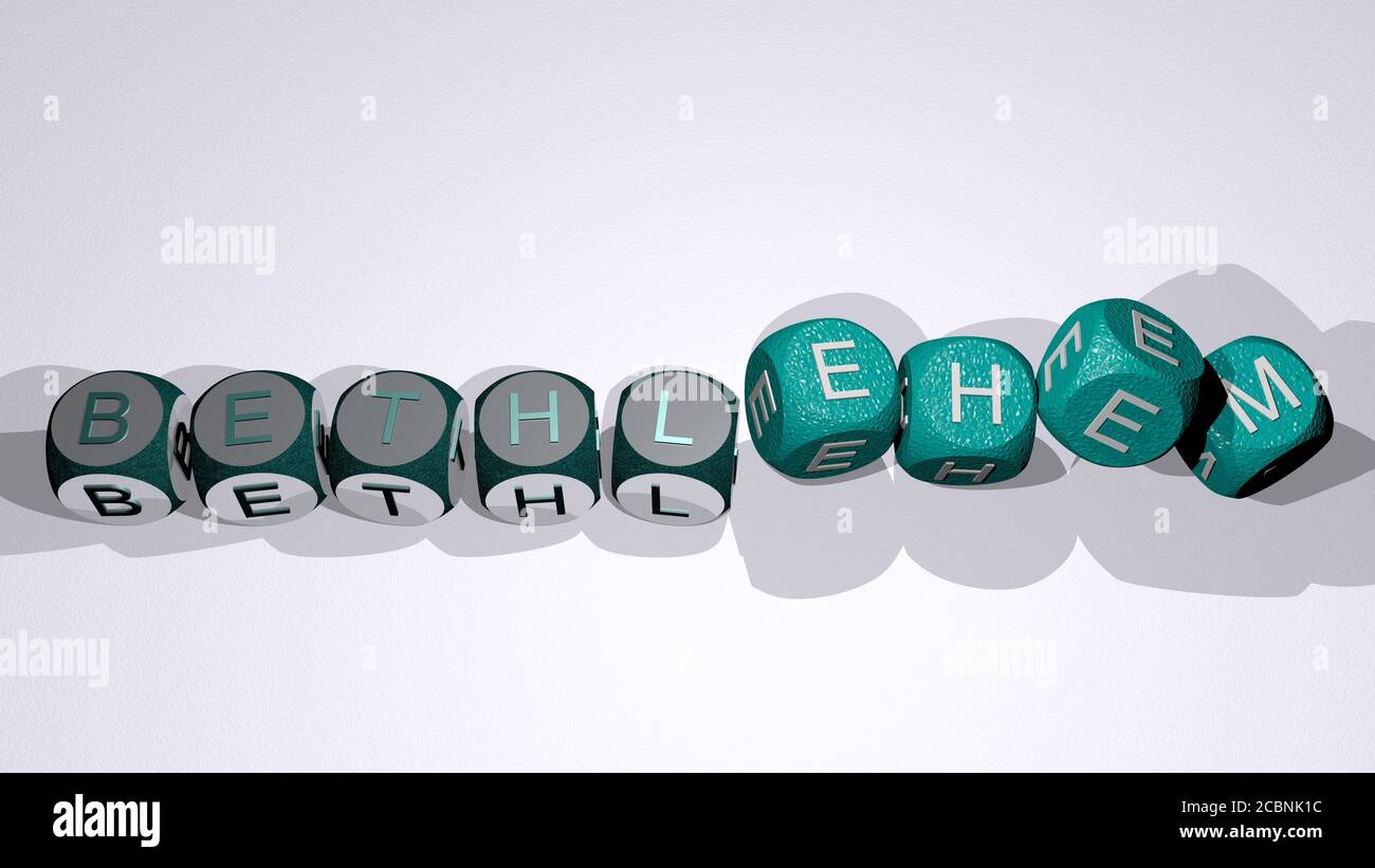 bethlehem text by dancing dice letters, 3D illustration for christmas ...