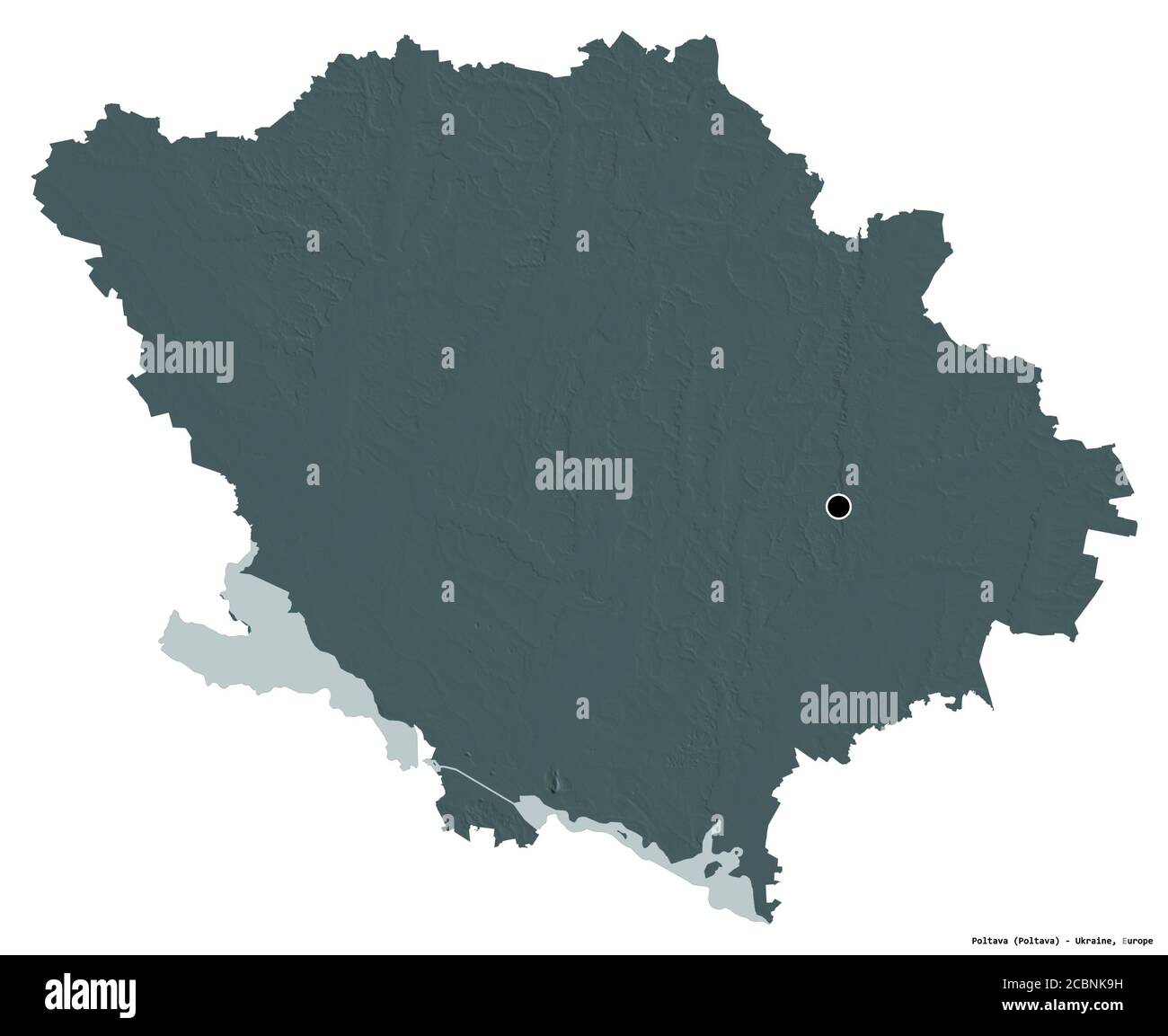 Shape of Poltava, region of Ukraine, with its capital isolated on white ...