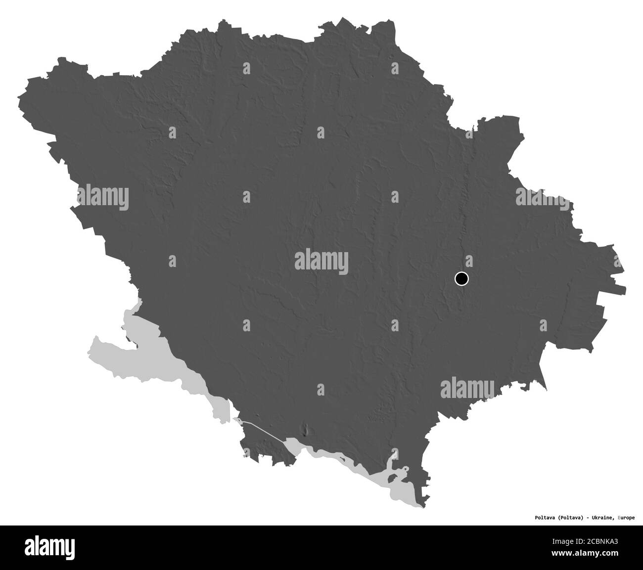 Shape of Poltava, region of Ukraine, with its capital isolated on white ...