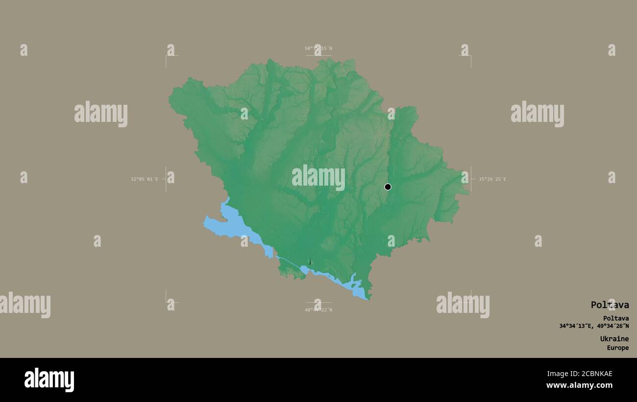 Area of Poltava, region of Ukraine, isolated on a solid background in a ...