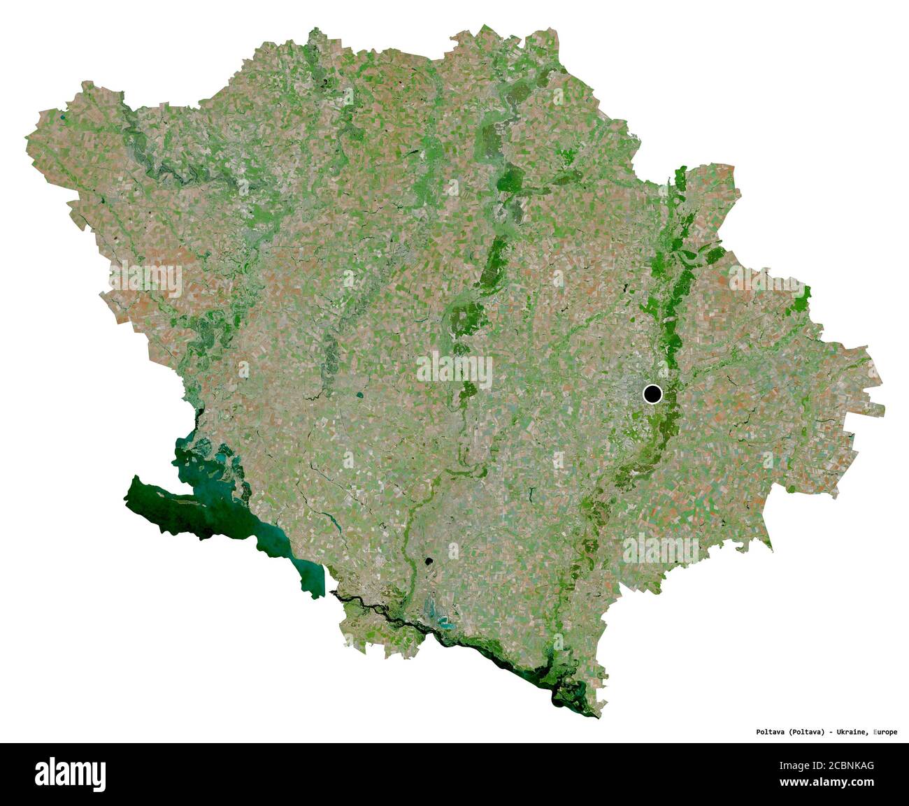 Shape of Poltava, region of Ukraine, with its capital isolated on white ...