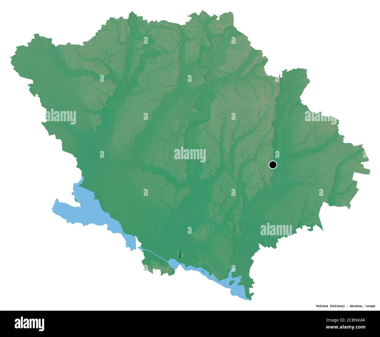 Shape of Poltava, region of Ukraine, with its capital isolated on white ...