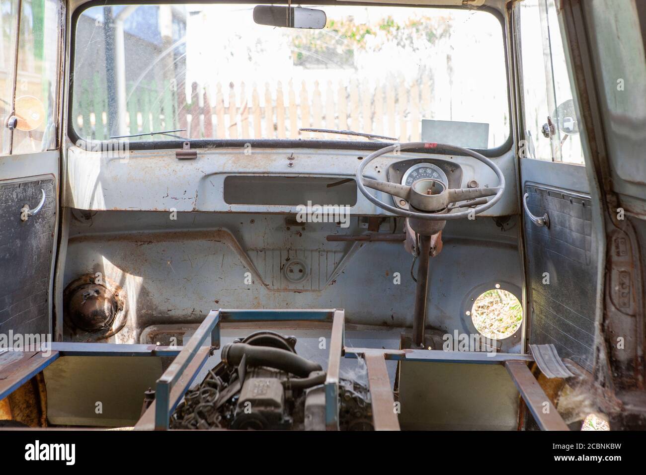 Interior of an old abandoned minivan camping car Stock Photo - Alamy