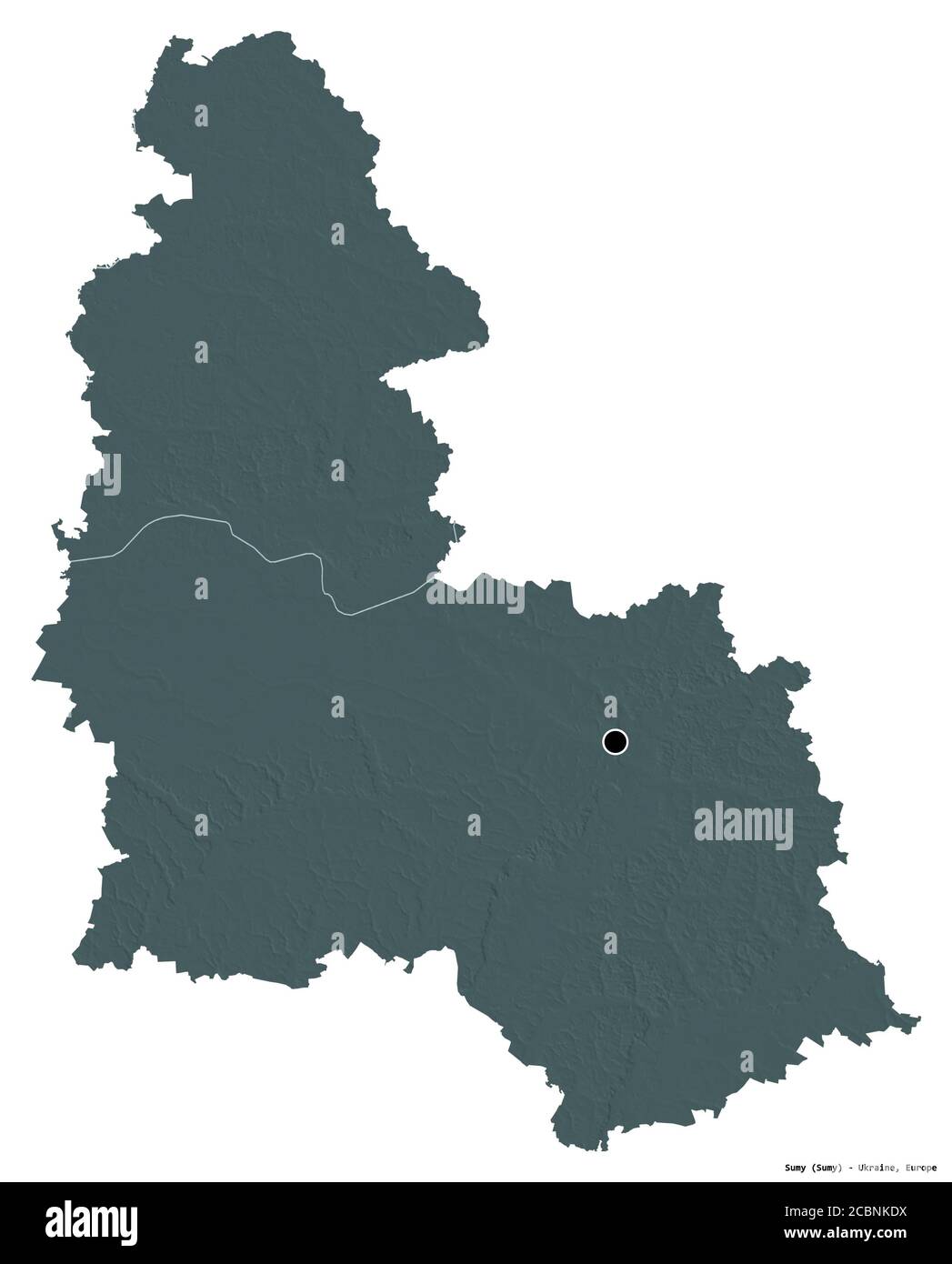 Shape of Sumy, region of Ukraine, with its capital isolated on white ...