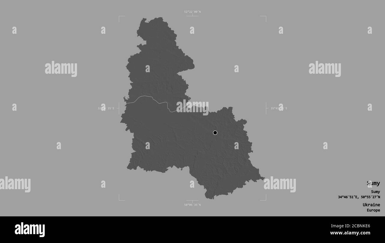 Area of Sumy, region of Ukraine, isolated on a solid background in a ...