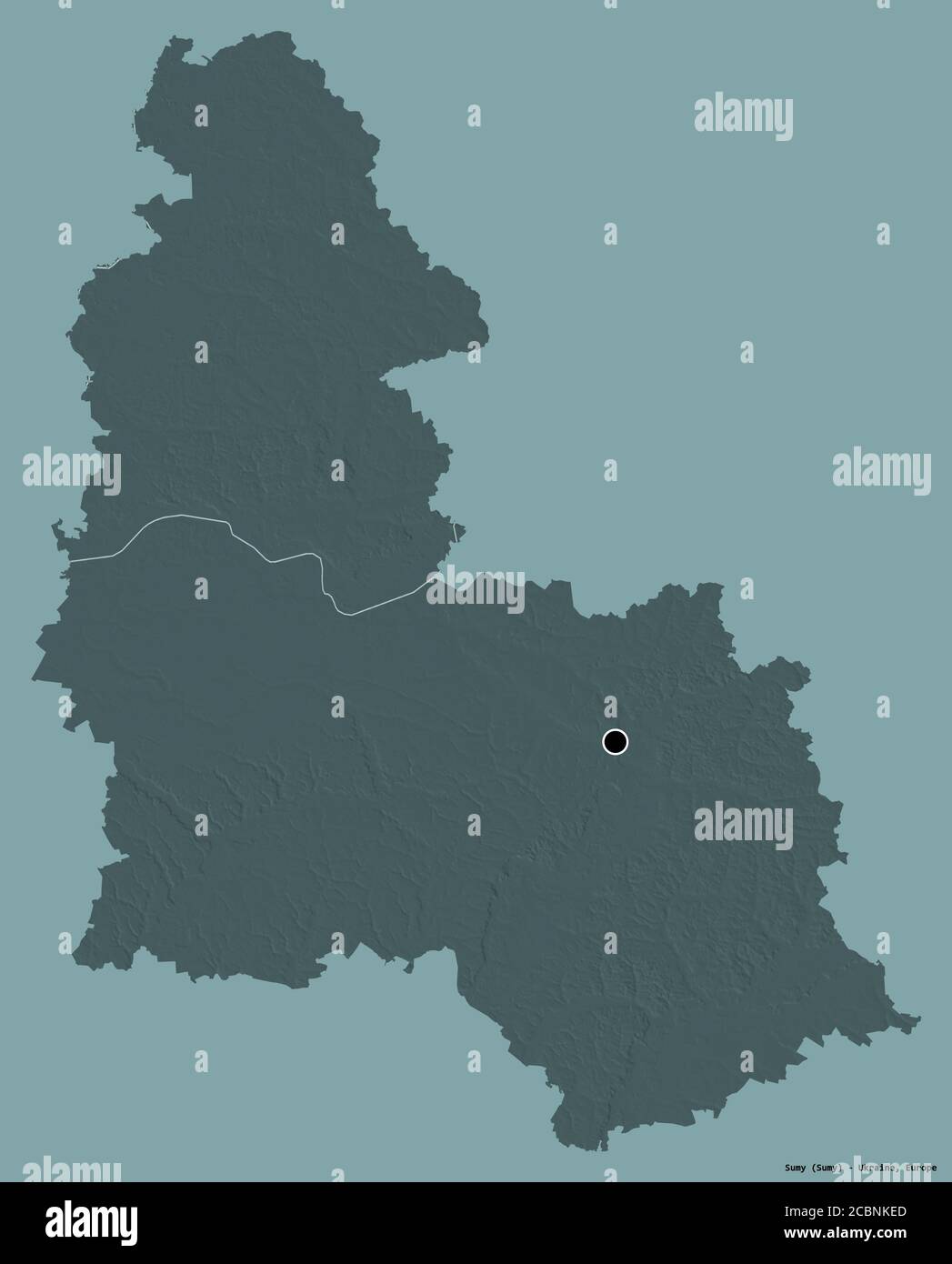 Shape of Sumy, region of Ukraine, with its capital isolated on a solid ...