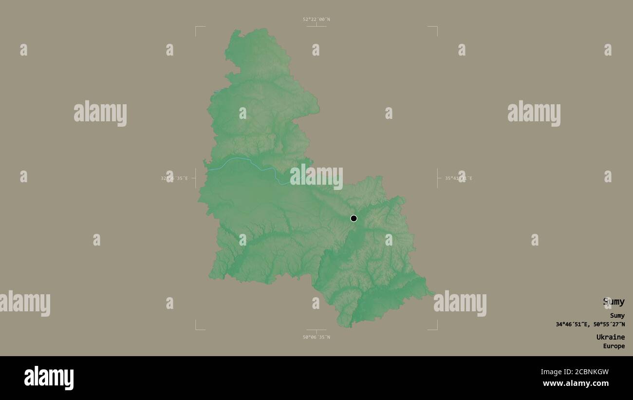 Area of Sumy, region of Ukraine, isolated on a solid background in a ...