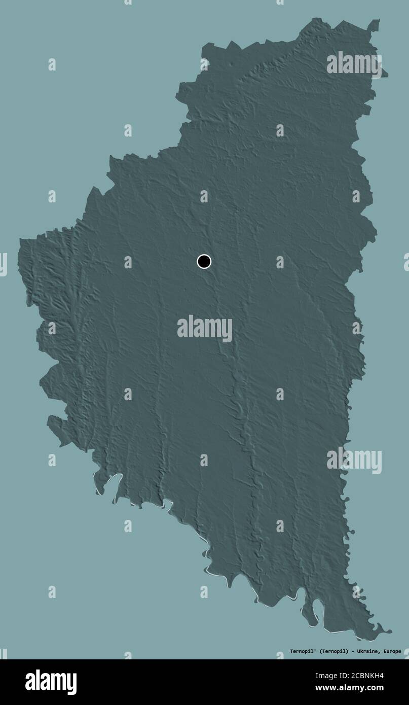 Shape of Ternopil', region of Ukraine, with its capital isolated on a ...