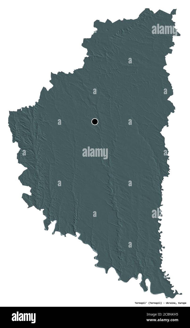 Shape of Ternopil', region of Ukraine, with its capital isolated on ...