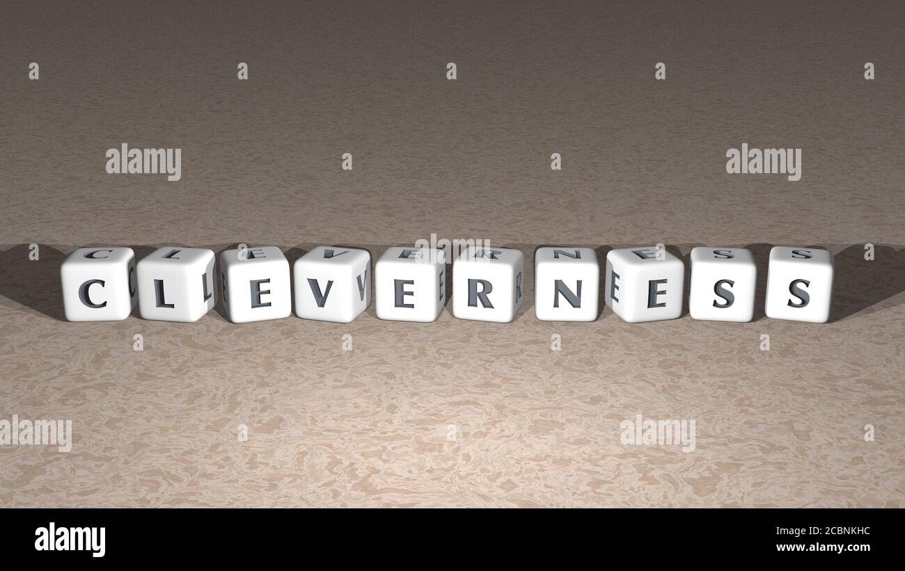 alphabetic CLEVERNESS arranged by cubic letters on a mirror floor ...