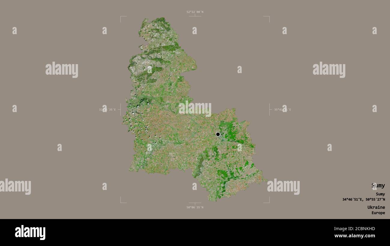 Area of Sumy, region of Ukraine, isolated on a solid background in a ...