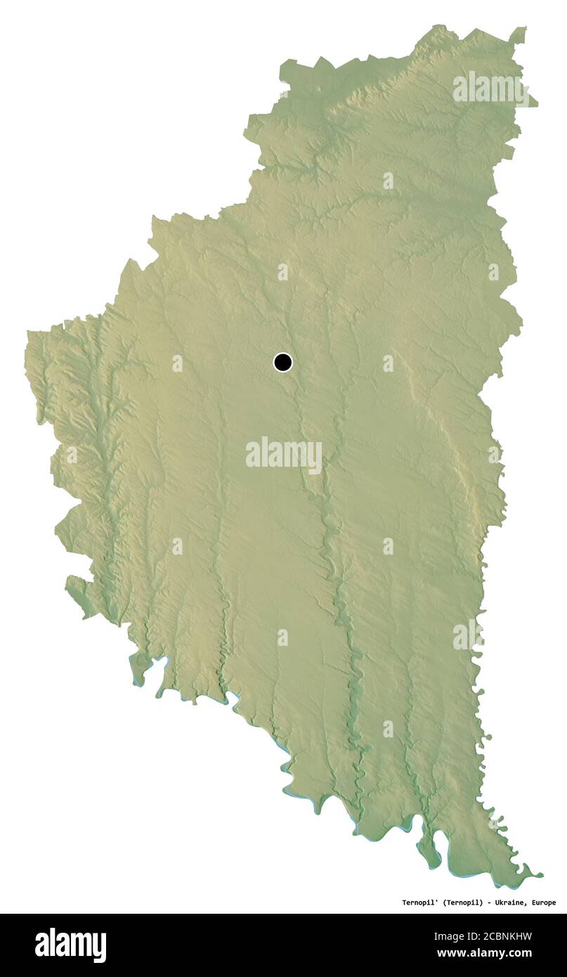 Shape of Ternopil', region of Ukraine, with its capital isolated on ...