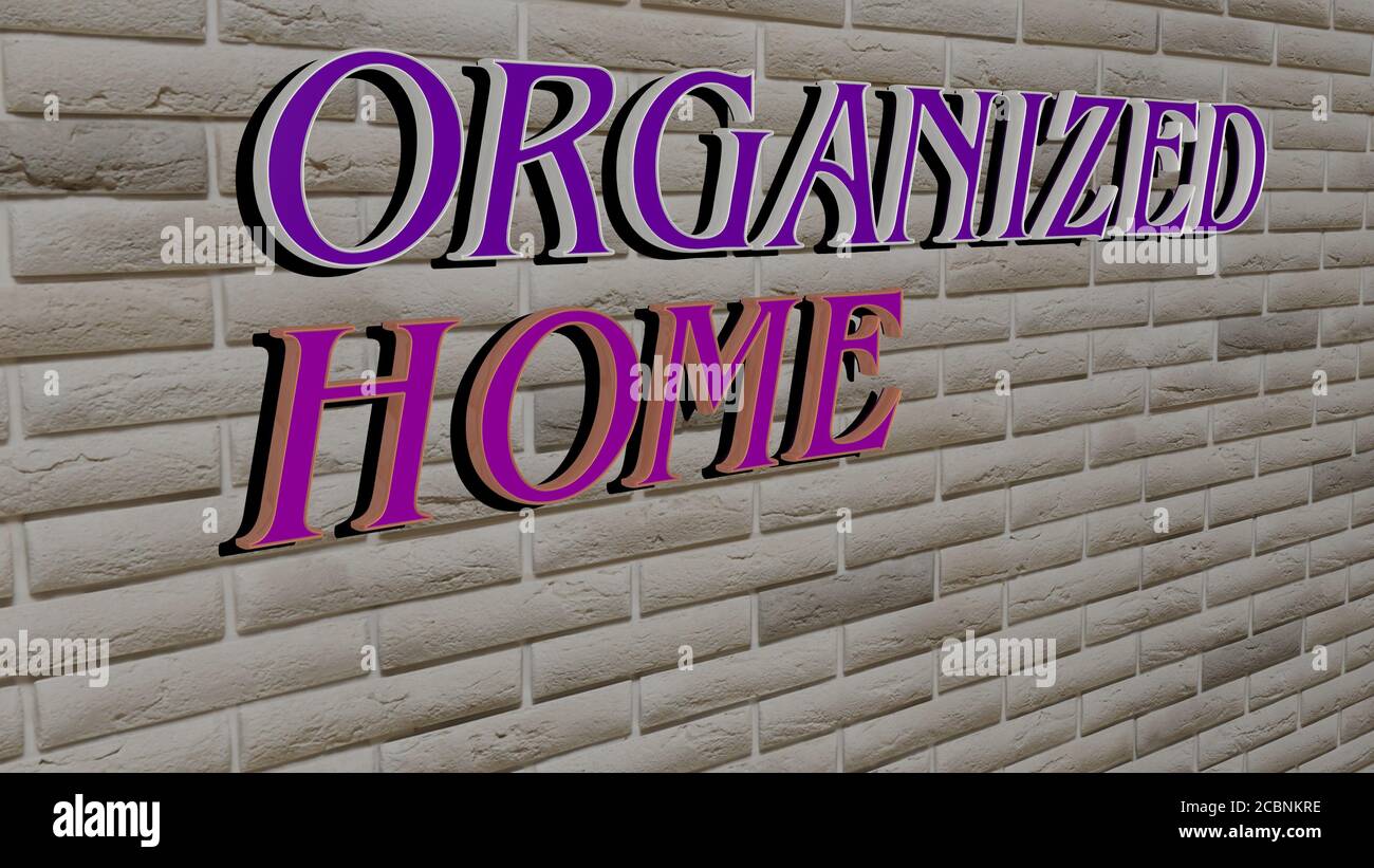 organized home text on textured wall, 3D illustration for icon and ...