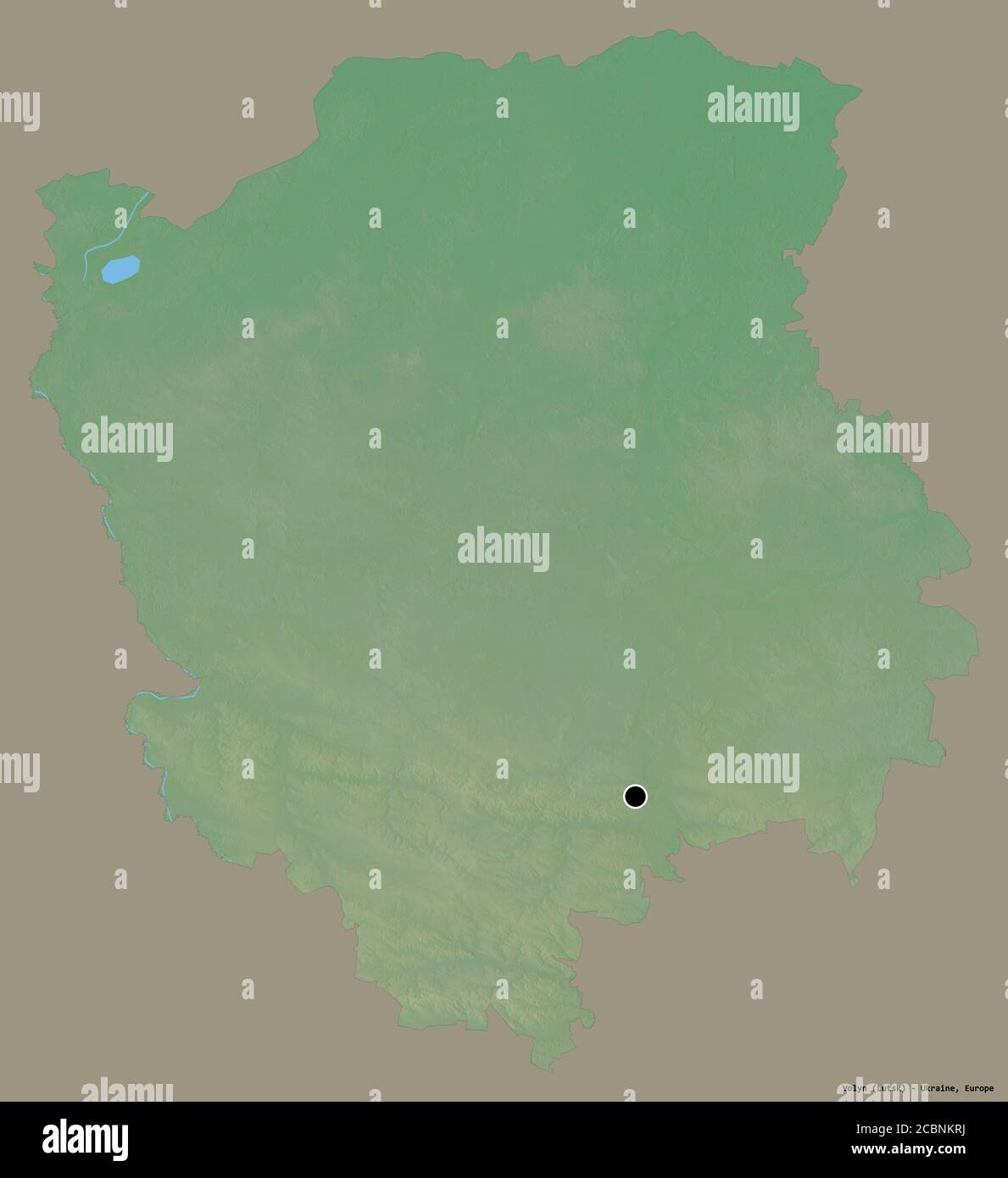 Shape of Volyn, region of Ukraine, with its capital isolated on a solid ...