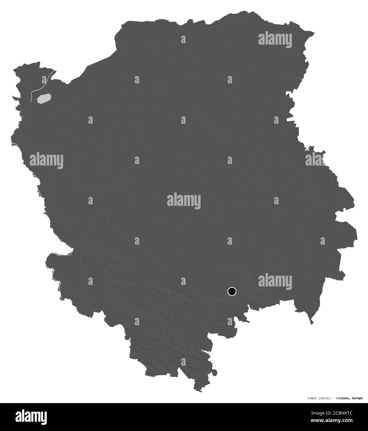 Shape of Volyn, region of Ukraine, with its capital isolated on white ...