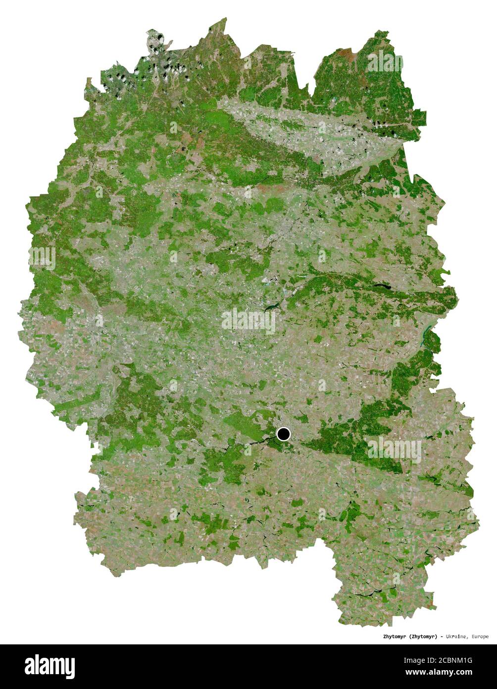 Shape of Zhytomyr, region of Ukraine, with its capital isolated on ...