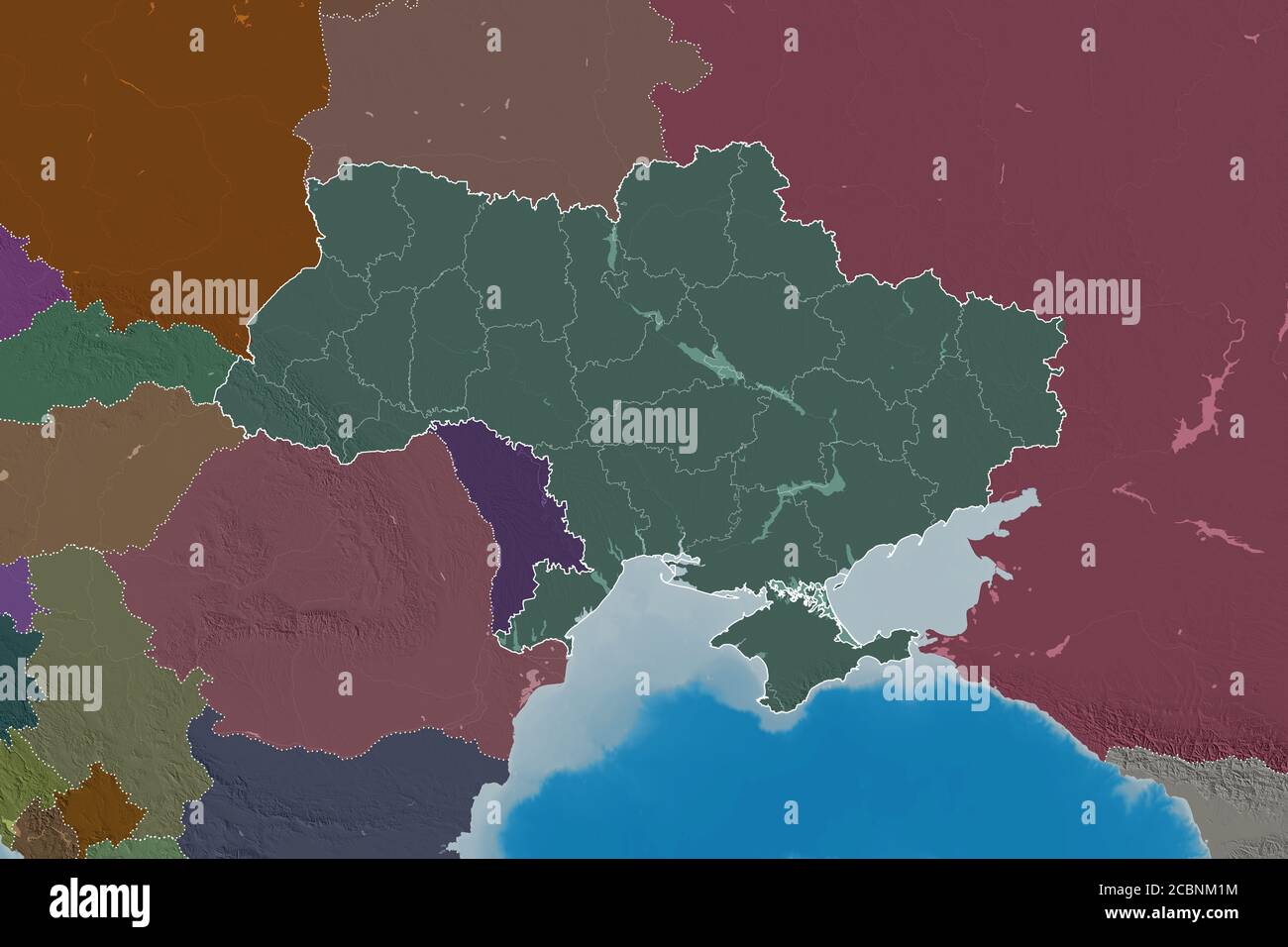Extended area of Ukraine with country outline, international and ...
