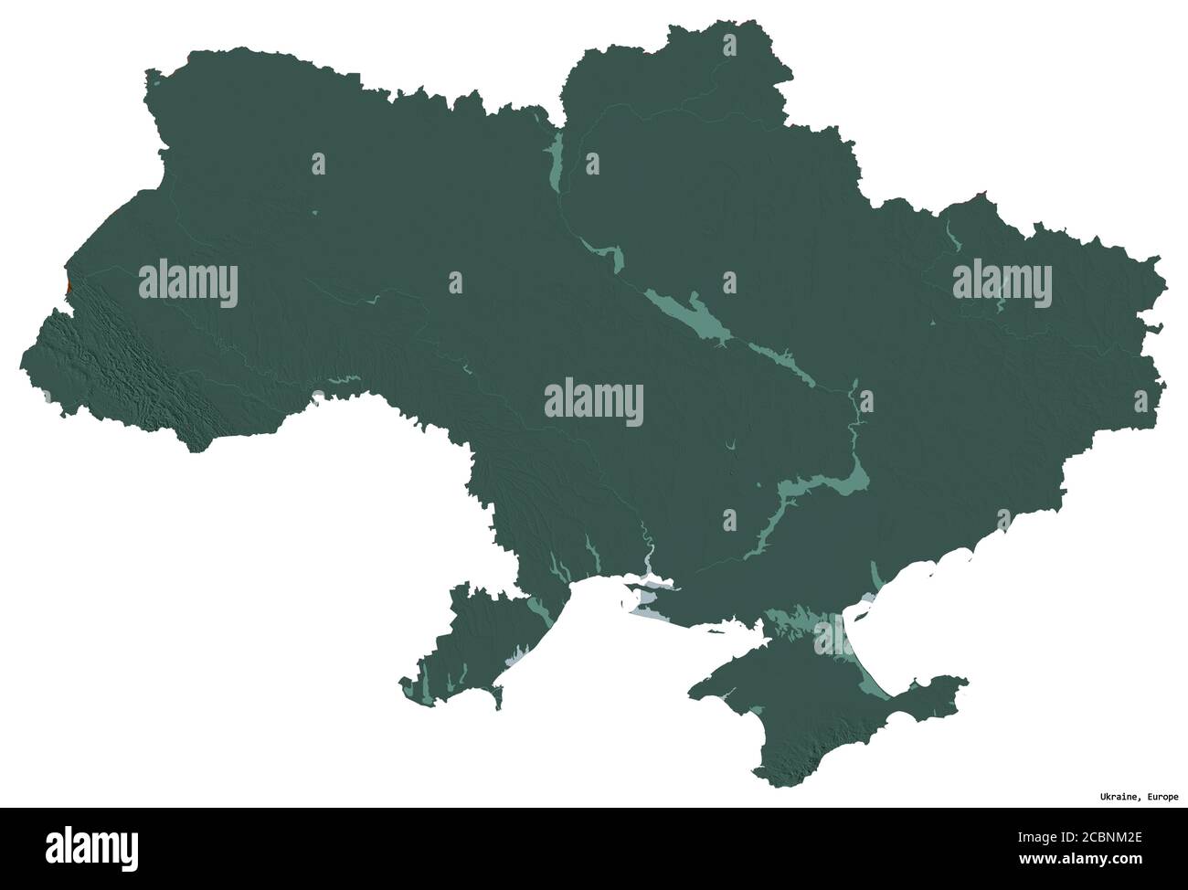 Shape of Ukraine with its capital isolated on white background. Colored ...