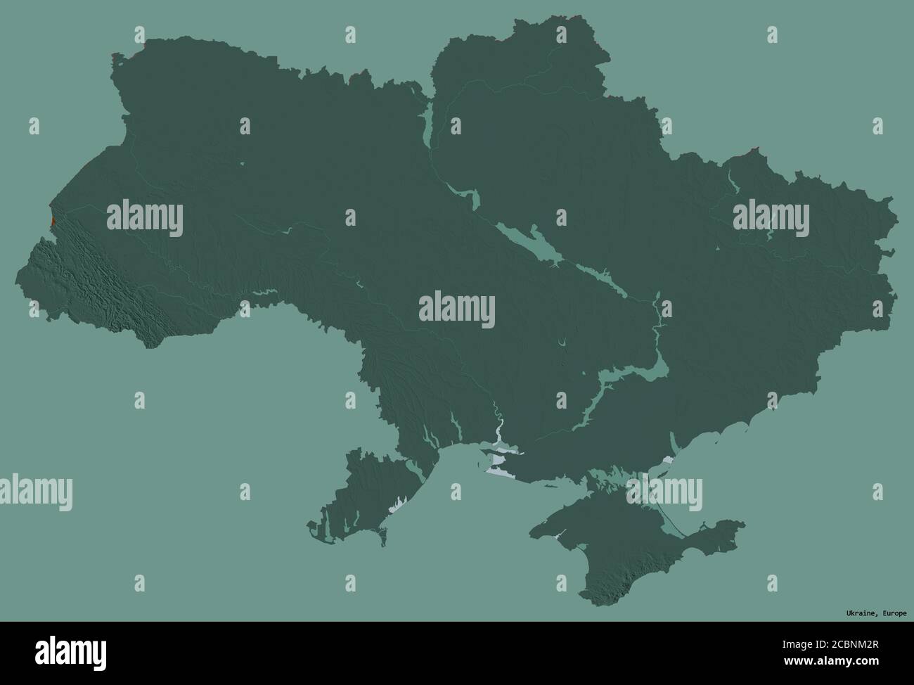 Shape of Ukraine with its capital isolated on a solid color background ...