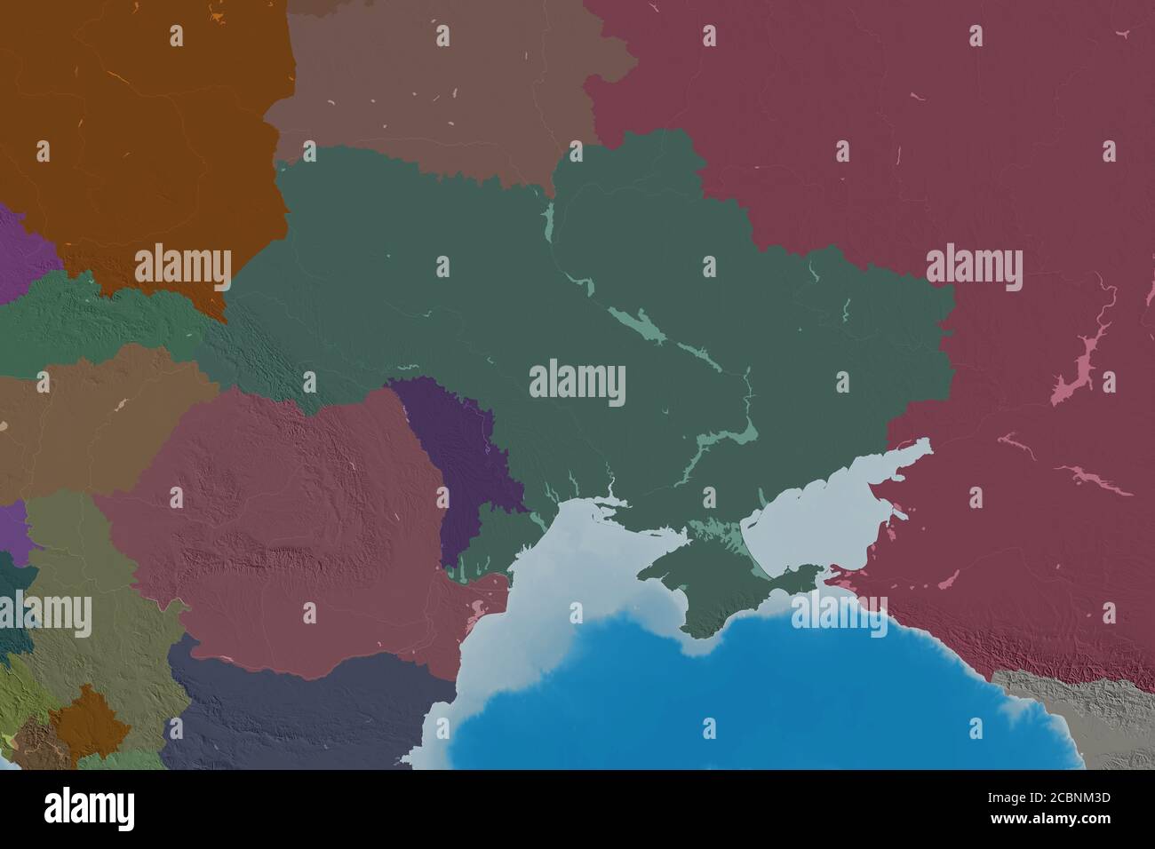 Extended area of Ukraine. Colored elevation map. 3D rendering Stock ...