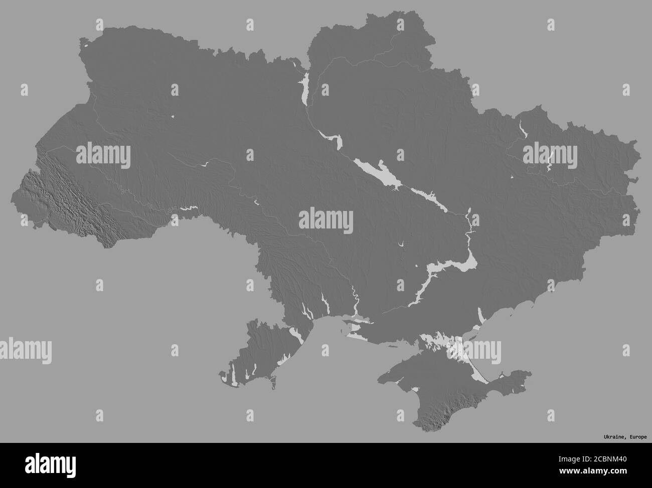Shape of Ukraine with its capital isolated on a solid color background ...