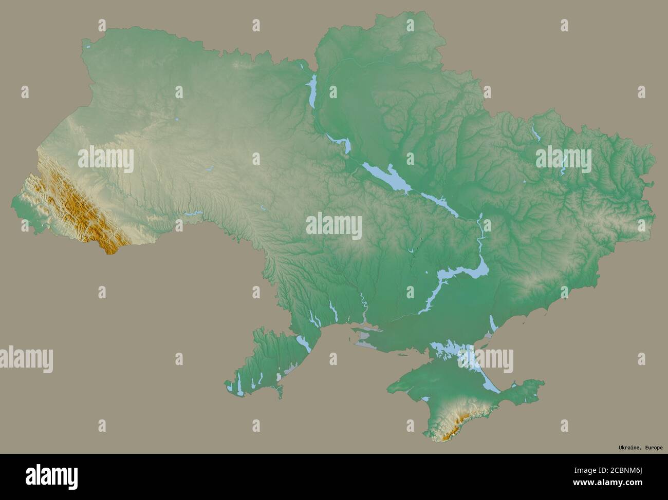 Shape of Ukraine with its capital isolated on a solid color background ...