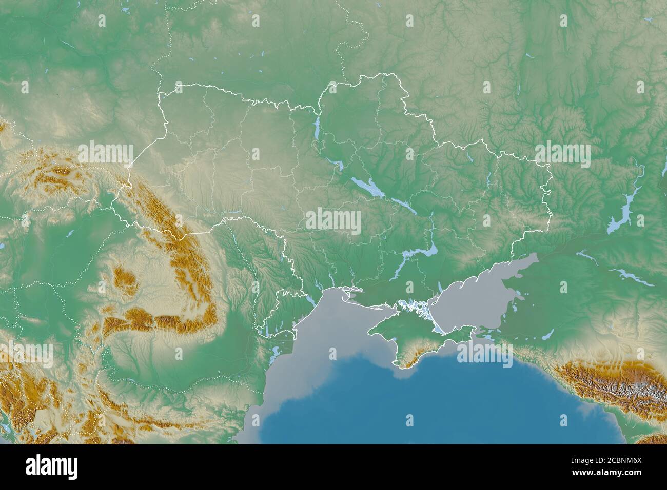 Extended area of Ukraine with country outline, international and ...