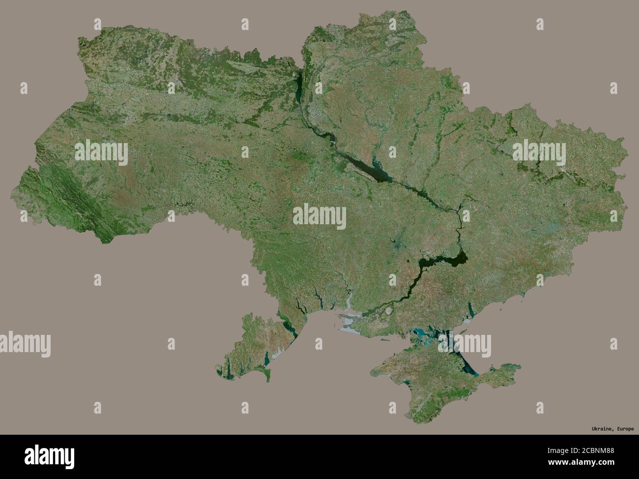 Shape of Ukraine with its capital isolated on a solid color background ...