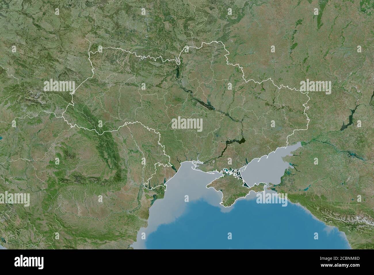 Extended area of Ukraine with country outline, international and ...