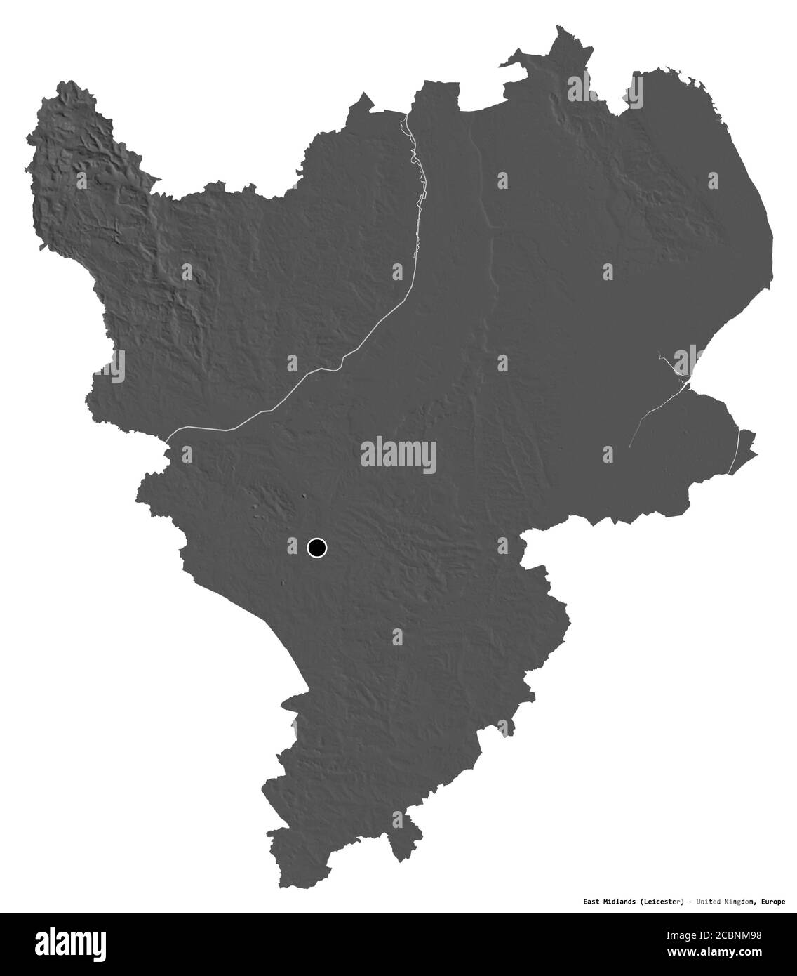 Shape of East Midlands, region of United Kingdom, with its capital ...