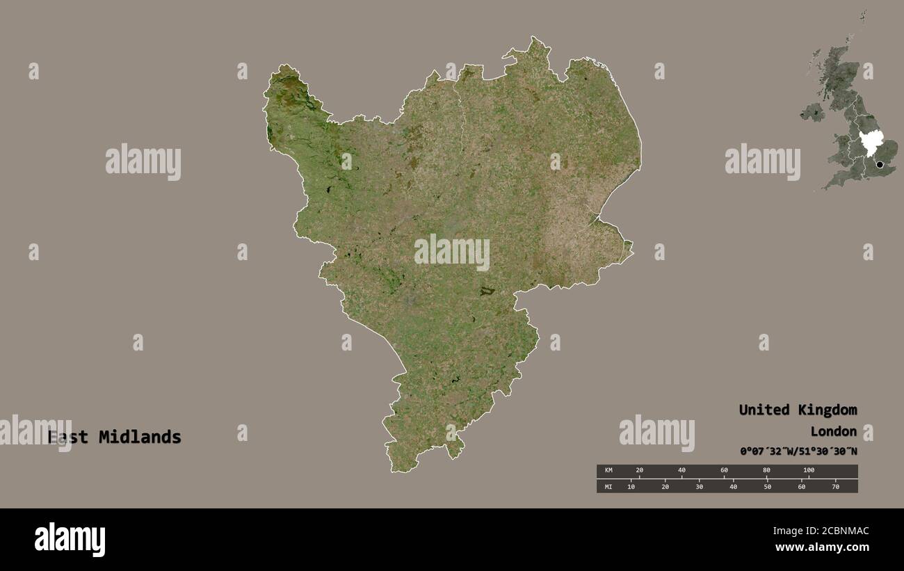 Shape of East Midlands, region of United Kingdom, with its capital ...