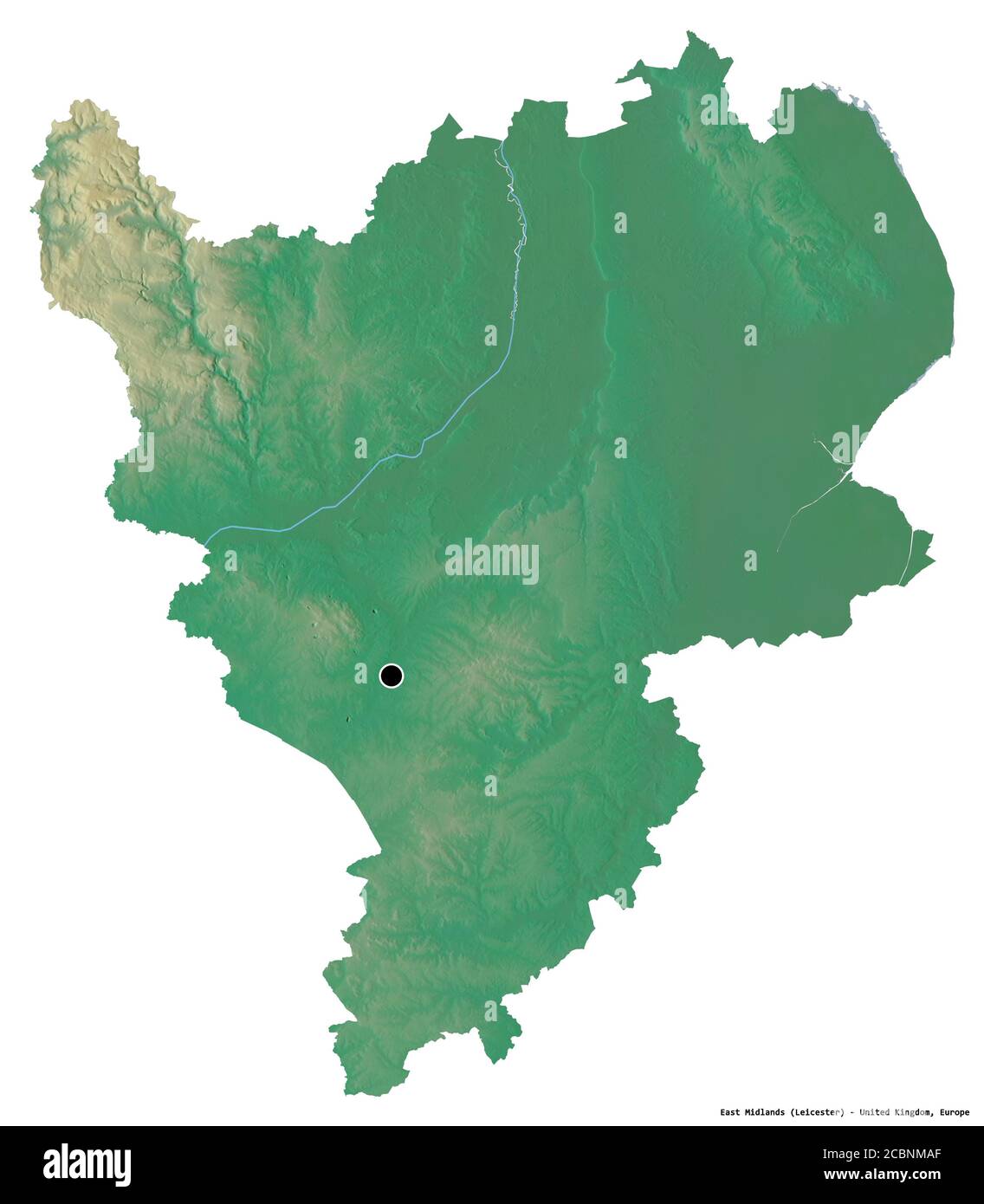 Shape of East Midlands, region of United Kingdom, with its capital ...