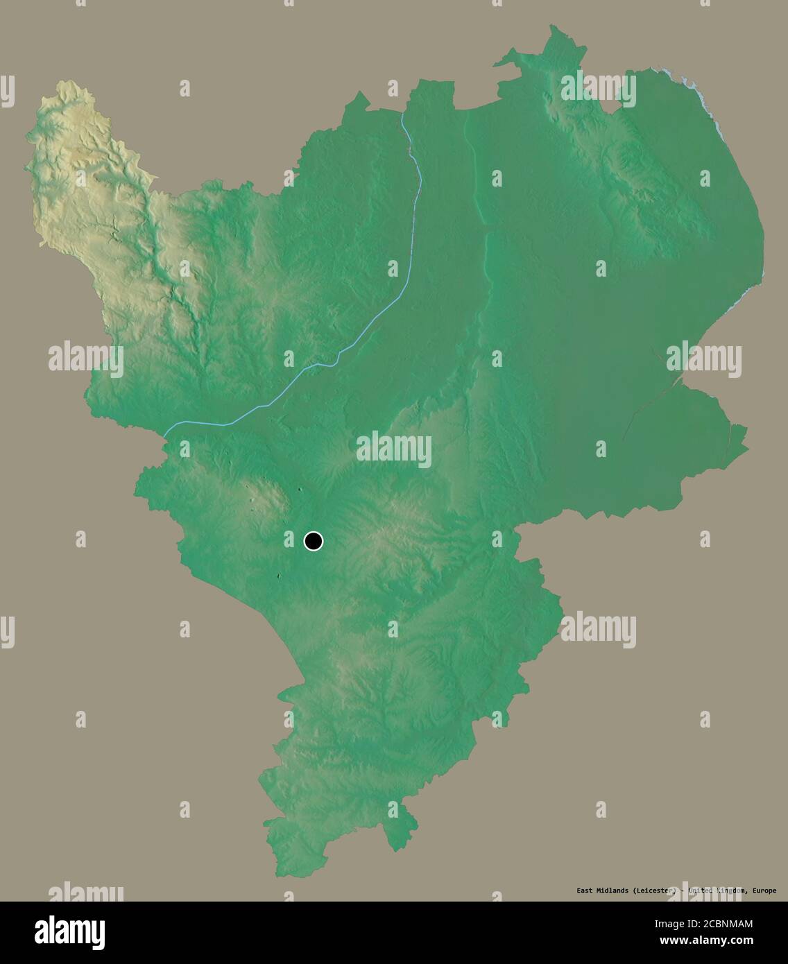 Shape of East Midlands, region of United Kingdom, with its capital ...