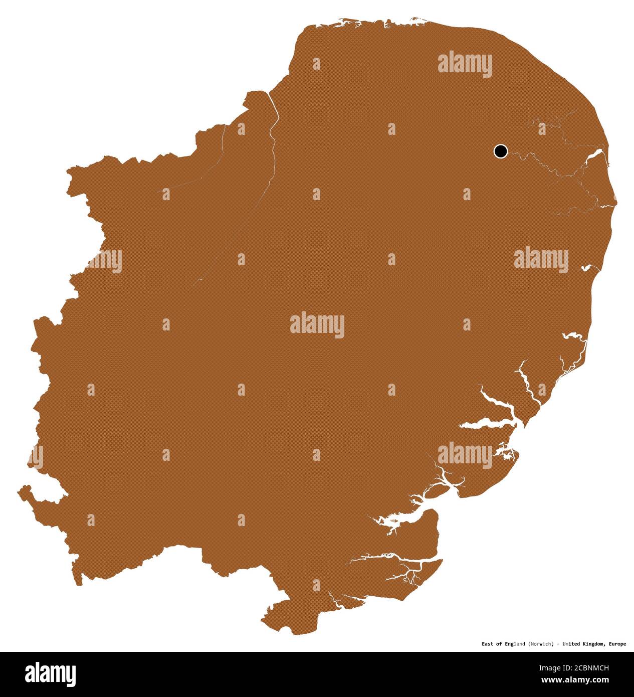 Shape of East of England, region of United Kingdom, with its capital ...