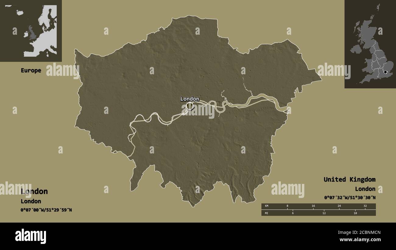 Shape of London, region of United Kingdom, and its capital. Distance ...